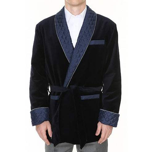 LuxuRobes Navy Velvet Smoking Jacket – LuxuRobes.com