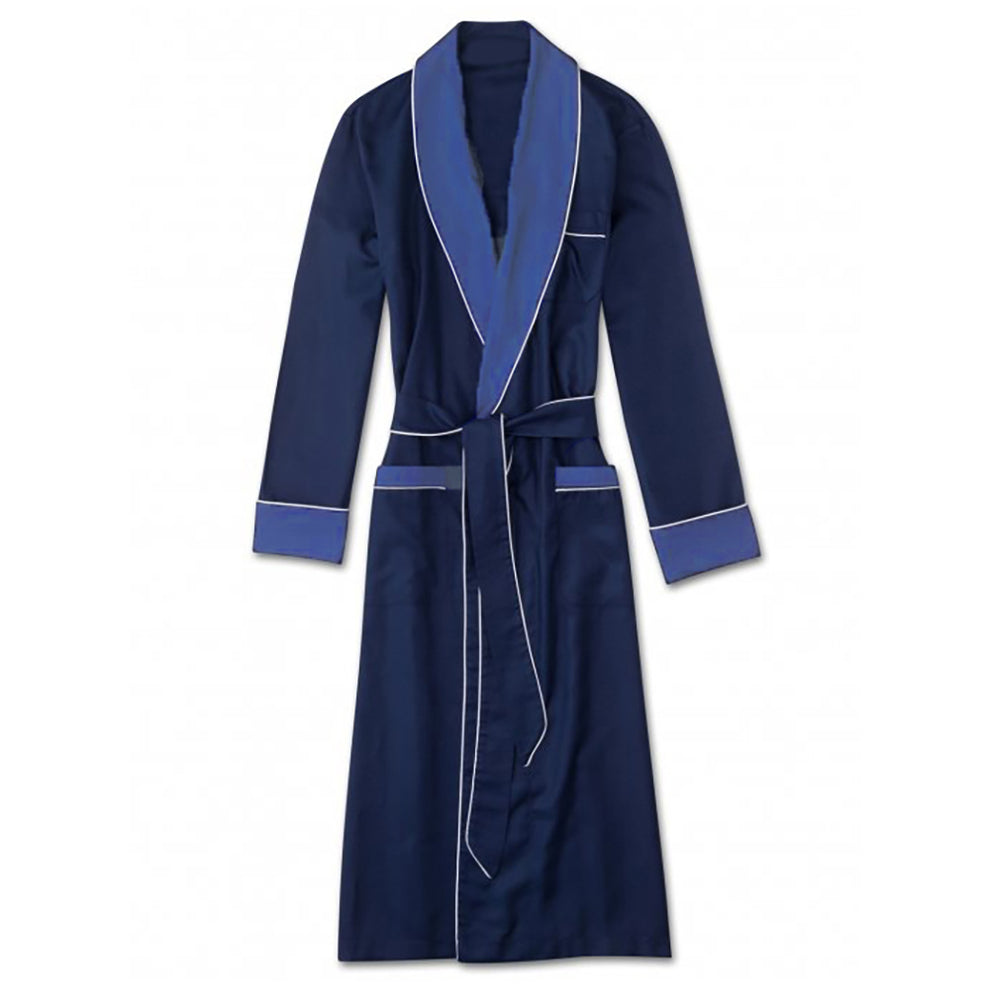 Navy Silky Satin Robe with Contrasting Blue Shawl Collar – LuxuRobes.com